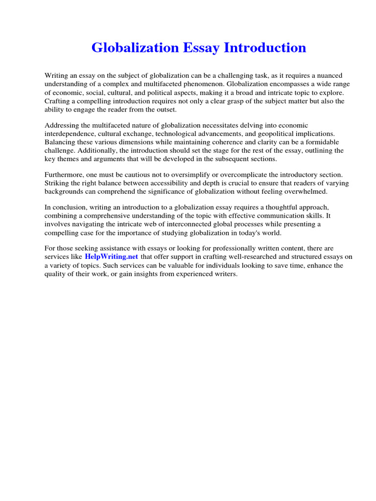 Globalization Essay Introduction | Download Free PDF | Globalization ...