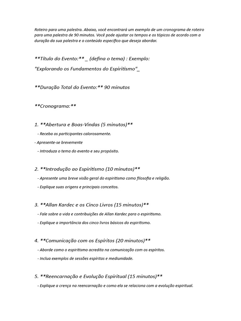 Roteiro Para Palestra | PDF