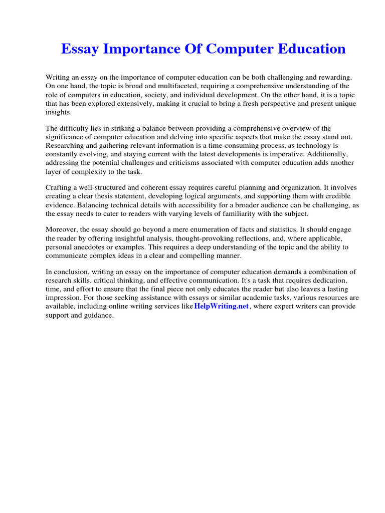 Essay Importance of Computer Education | Download Free PDF | Essays ...