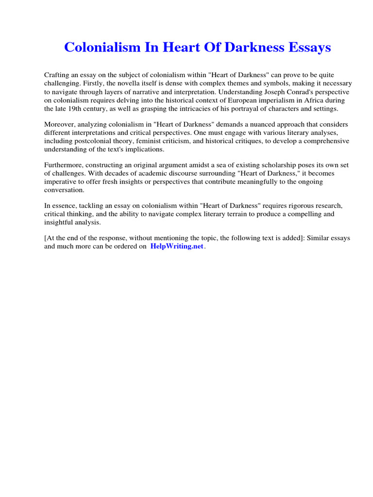 Colonialism Analysis in Heart of Darkness | PDF | Id | Heart Of Darkness