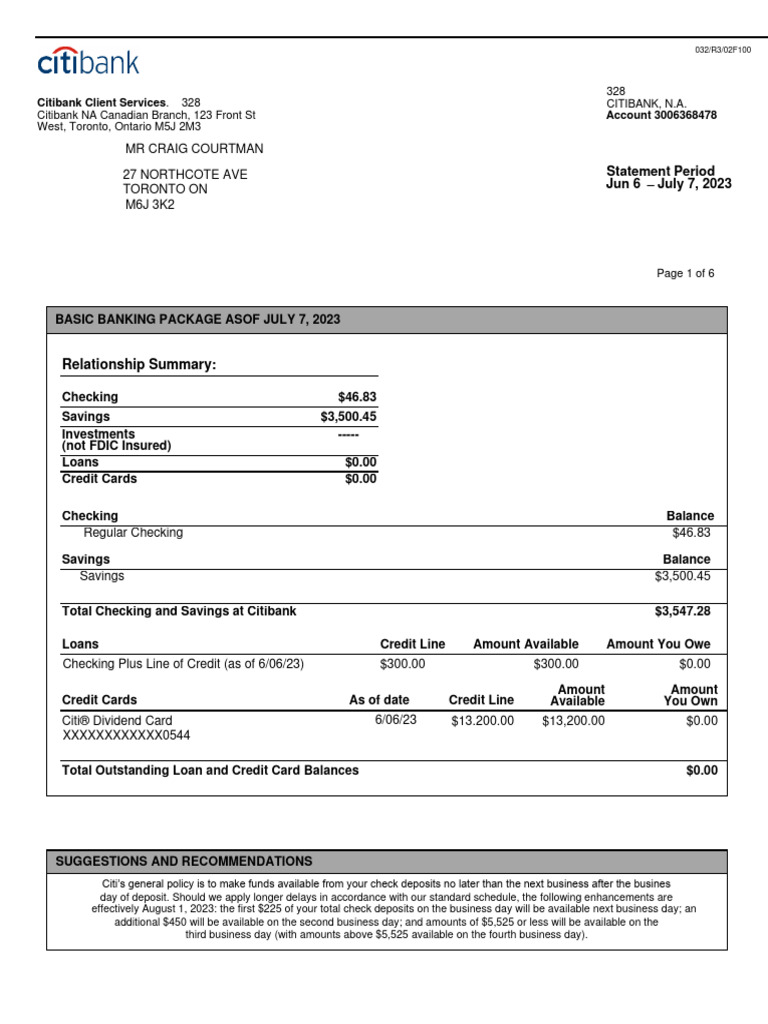 Citibank-Bank Statement | PDF | Transaction Account | Overdraft