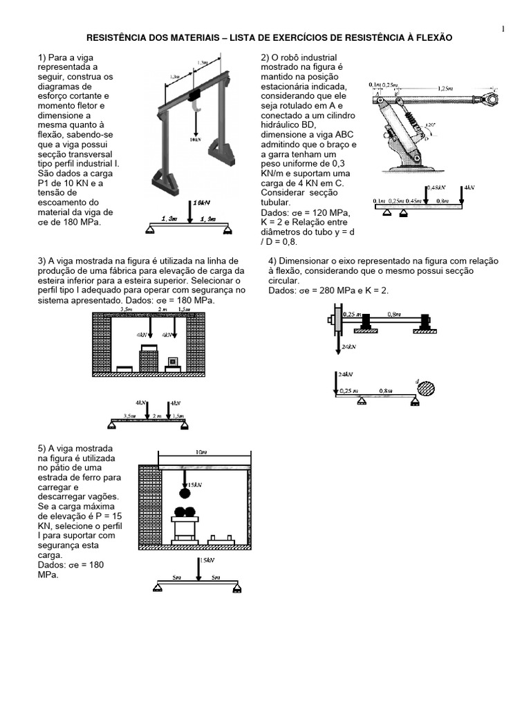 Res Mat - Lista Exercícios - Resist Flexão | PDF | Flexão (Física) | Viga