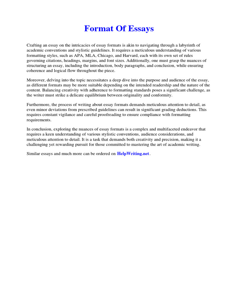 Format Of Essays Pdf Essays
