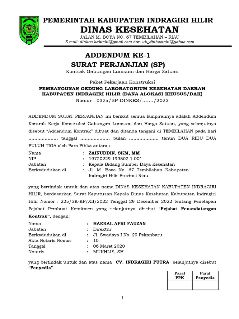 Adendum Ke 1 Surat Perjanjian | PDF