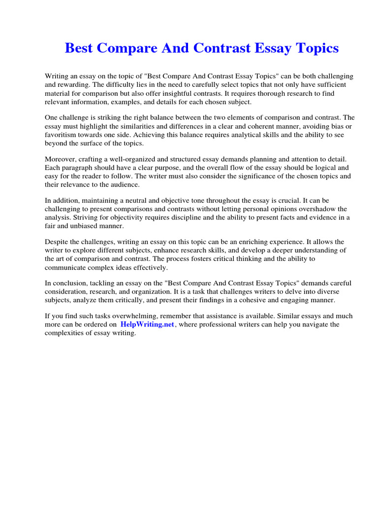 Best Compare and Contrast Essay Topics | PDF | Essays | Voter Turnout