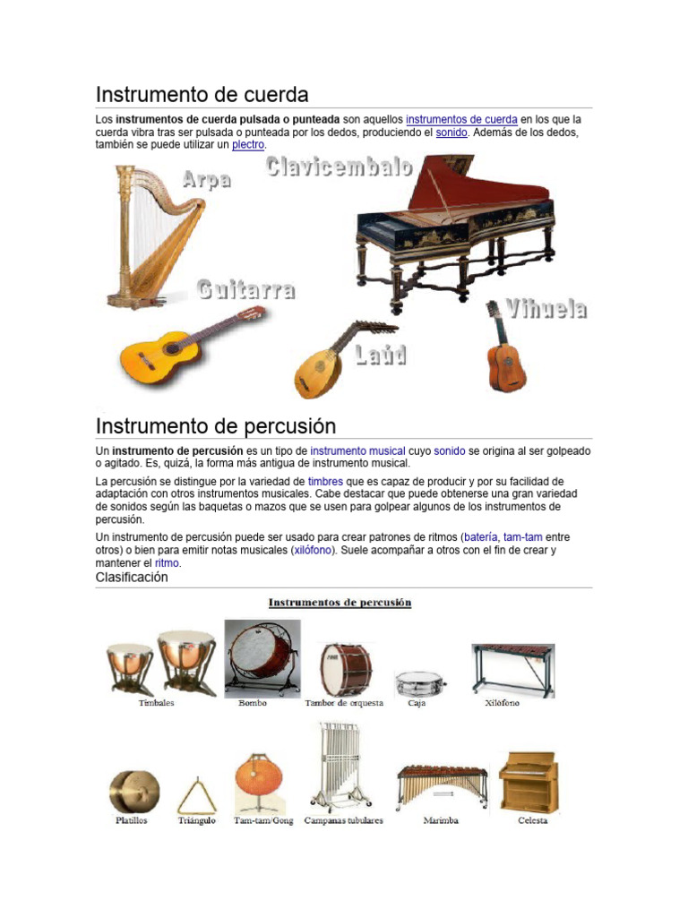 Instrumentos de Cuerda Pulsada y Percusión | PDF | Instrumentos ...