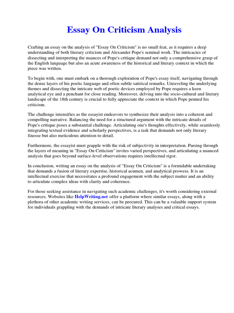 Essay On Criticism Analysis | PDF | Texas | Middle Class