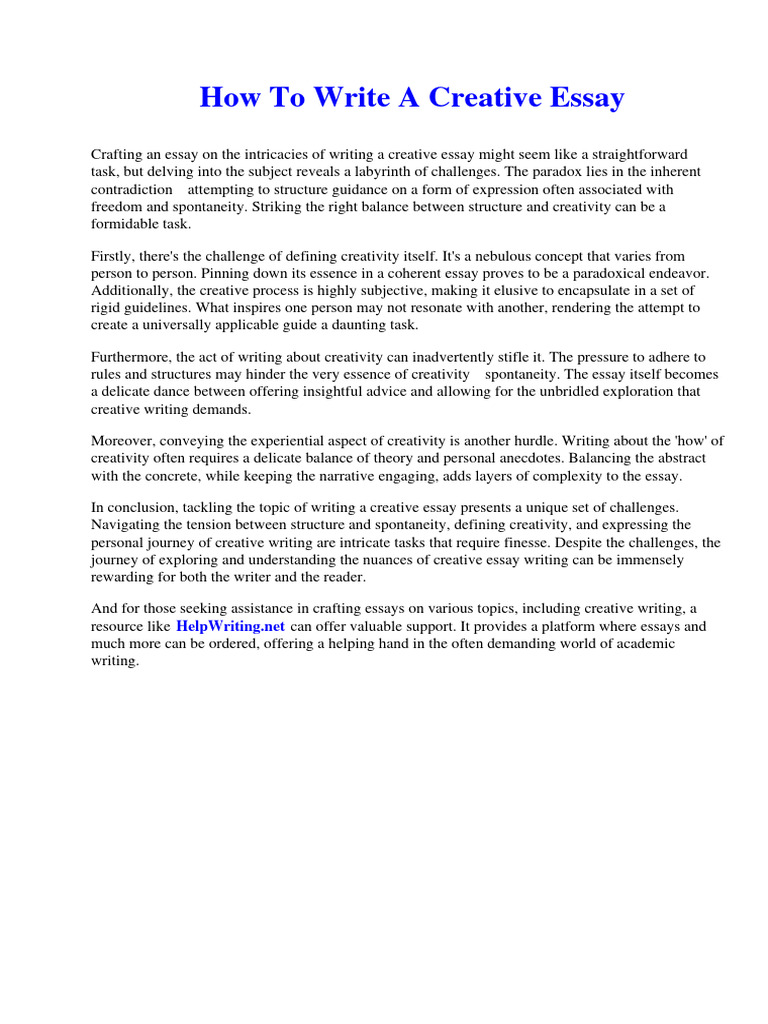 How To Write A Creative Essay | PDF | Nuclear Magnetic Resonance ...