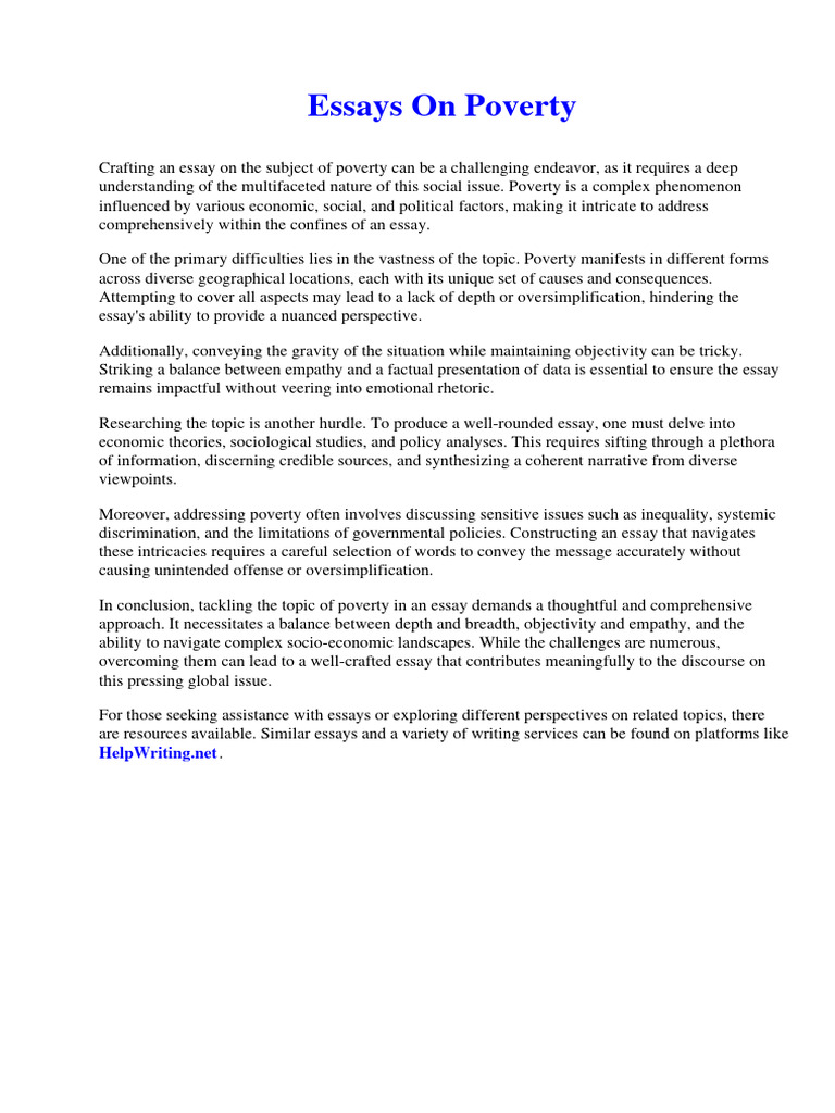 Essays On Poverty | PDF | Foods