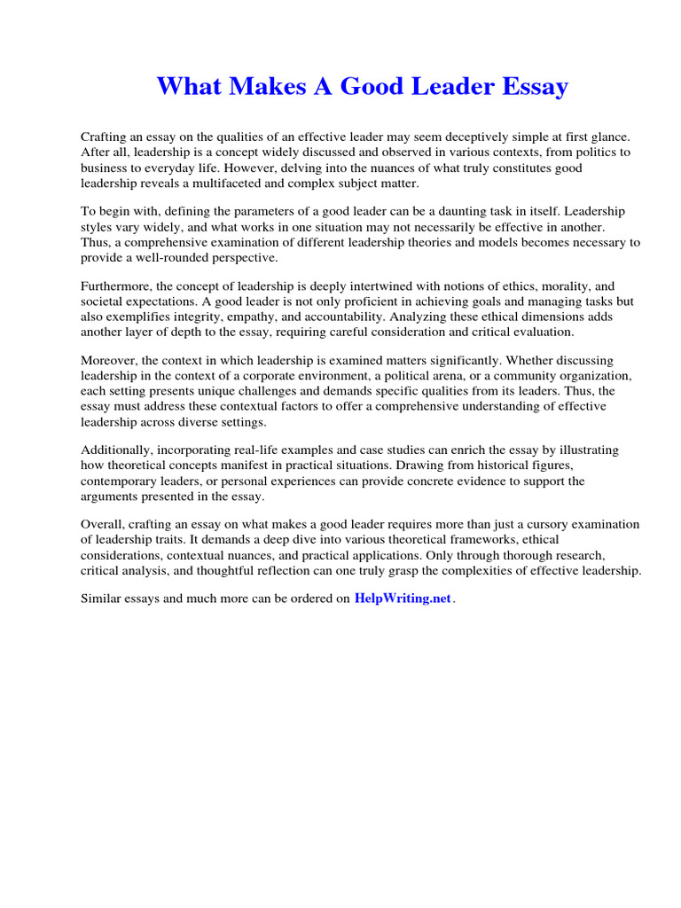 What Makes A Good Leader Essay | PDF | Leadership | Justice