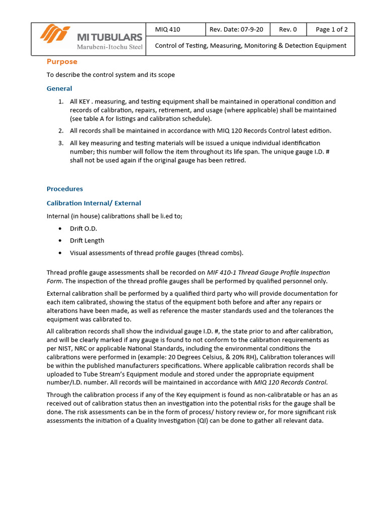 Control of Testing Measuring Monitoring Detection Equipment-Commented ...