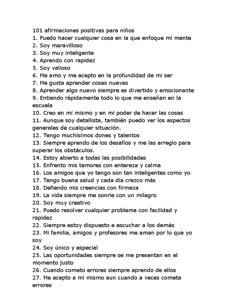 101 Afirmaciones Positivas para Niños | PDF