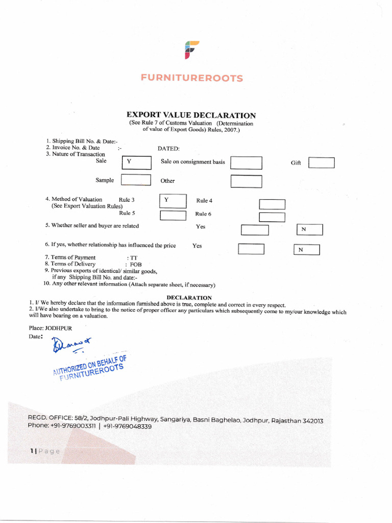 Export Value Declaration | Download Free PDF | Valuation (Finance) | Trade
