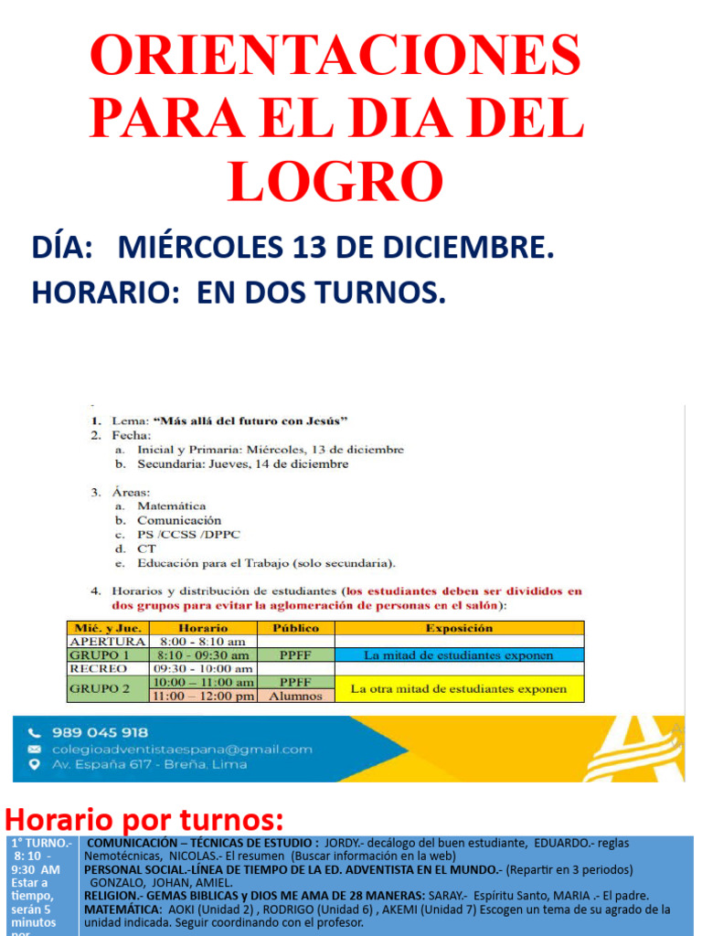 Evaluación Del Dia Del Logro | PDF