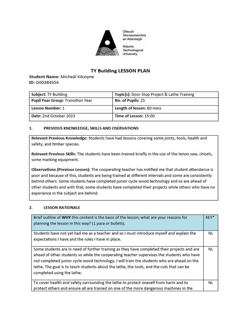 Lesson Plan Ty Building Lesson 1 | PDF | Teachers | Learning