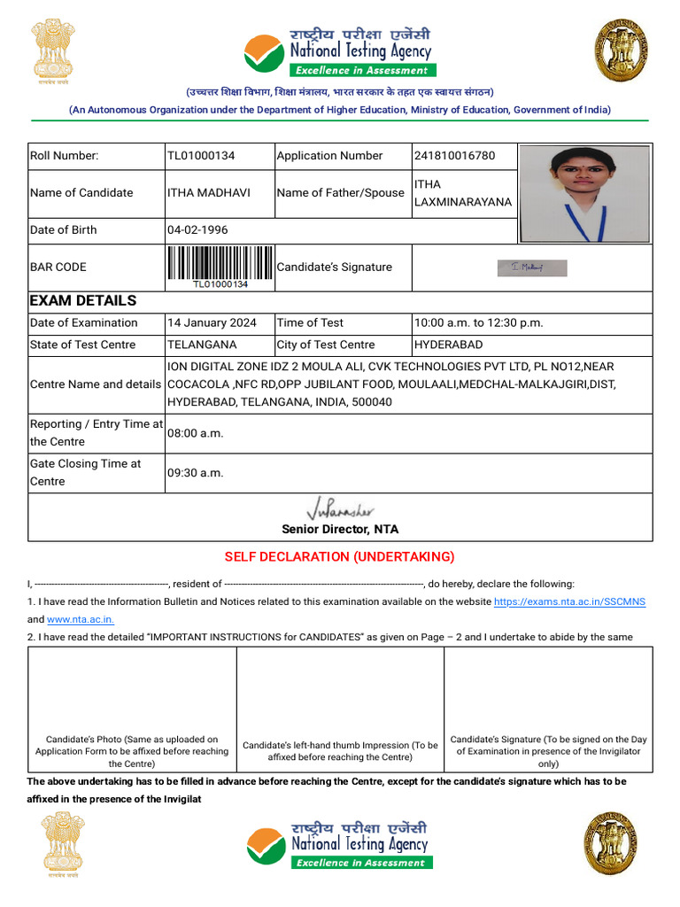 NTA - National Testing Agency | PDF | Identity Document