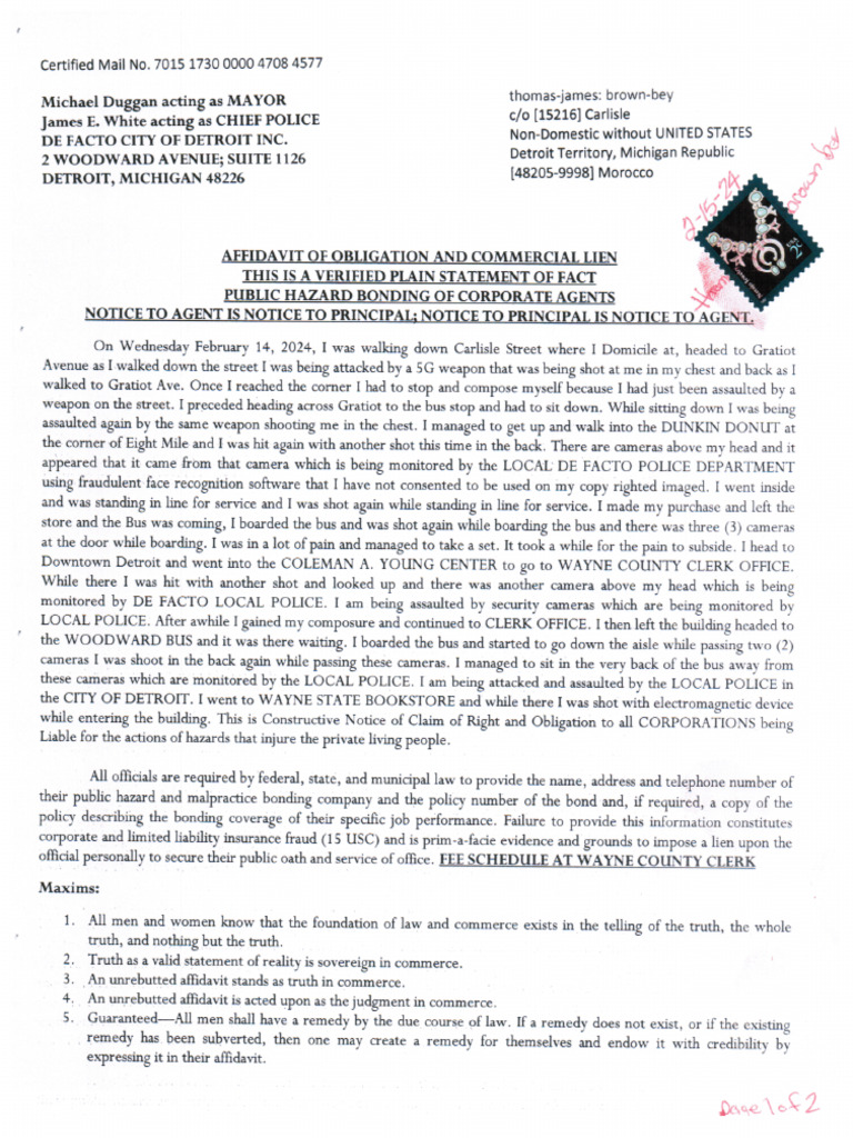 Affidavit Of Obligation Detroit 2 14 24 PDF