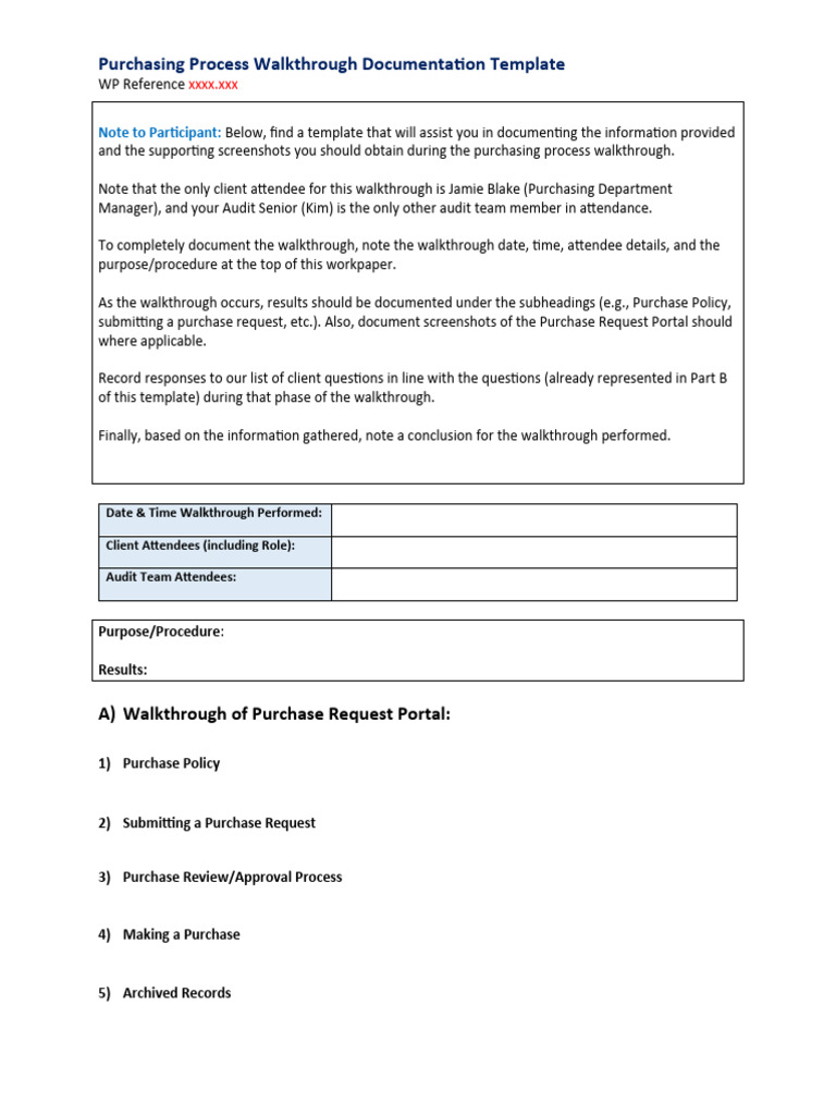 Purchasing Process Walkthrough Template | PDF | Business | Information ...