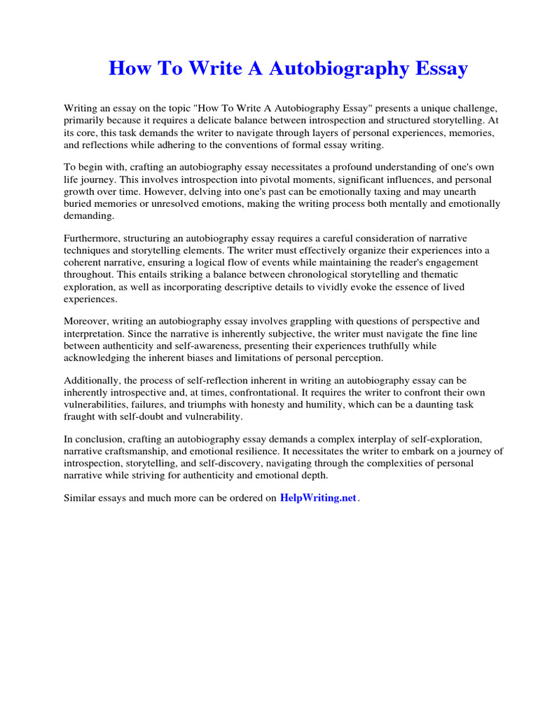 How To Write A Autobiography Essay | PDF | Essays | Narrative