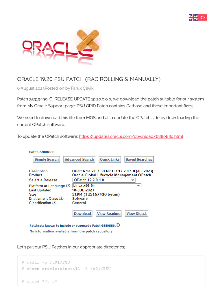 Oracle 19.20 Psu Patch (Rac Rolling & Manually | PDF | Data Management Software | Computer Data