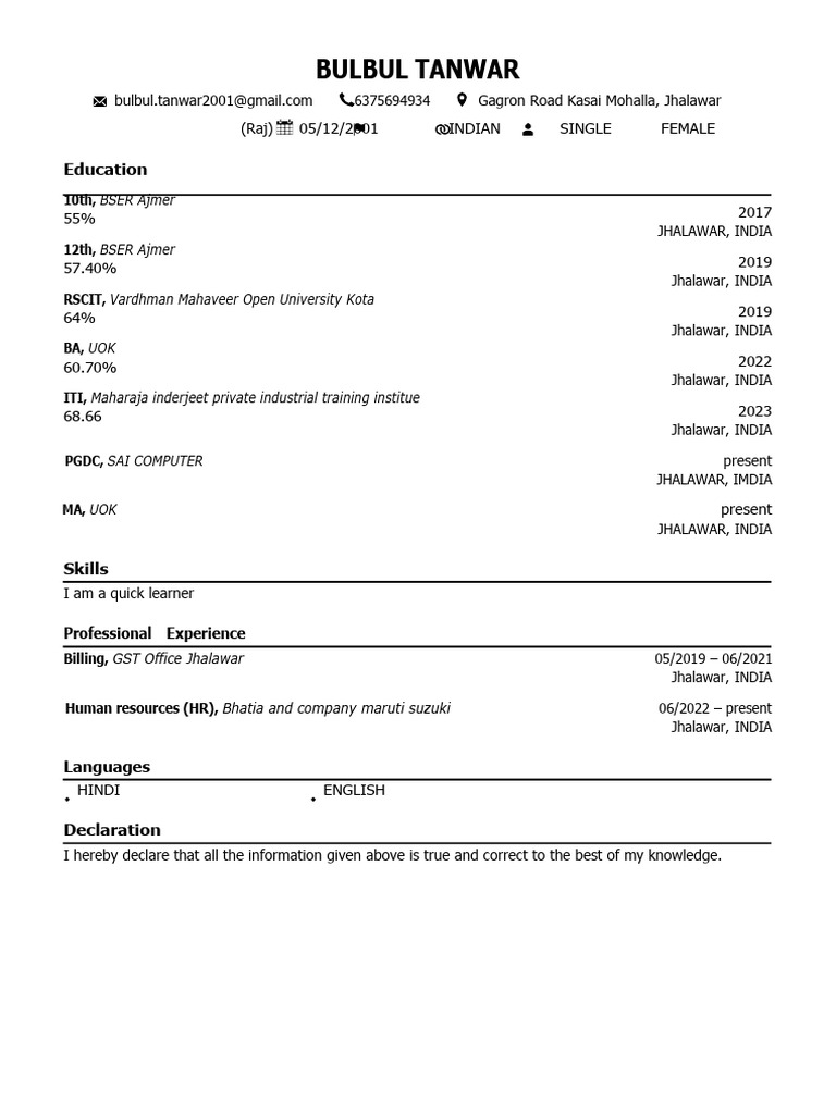 Bulbul Tanwar Flowcv Resume 20240115 | PDF Bulbul Tanwar Flowcv Resume 20240115 | PDF