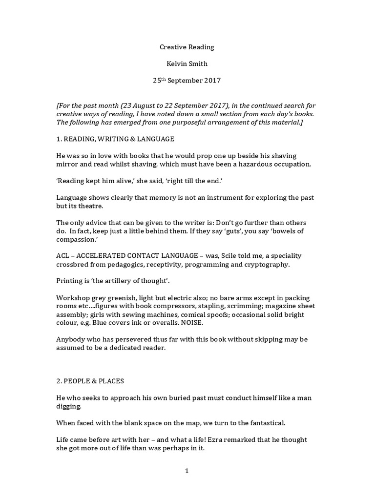 Creative Reading Insights and Reflections | PDF | General Fiction