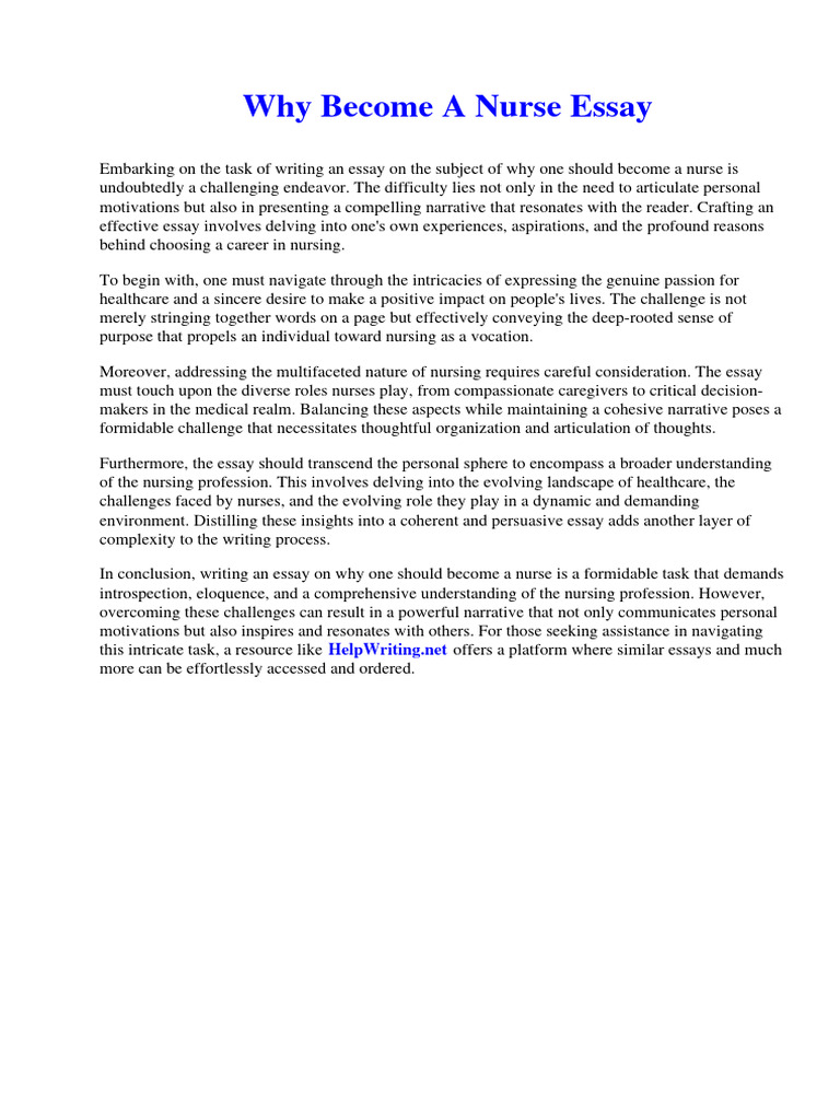 Why Become A Nurse Essay | PDF | Pre Raphaelite Brotherhood