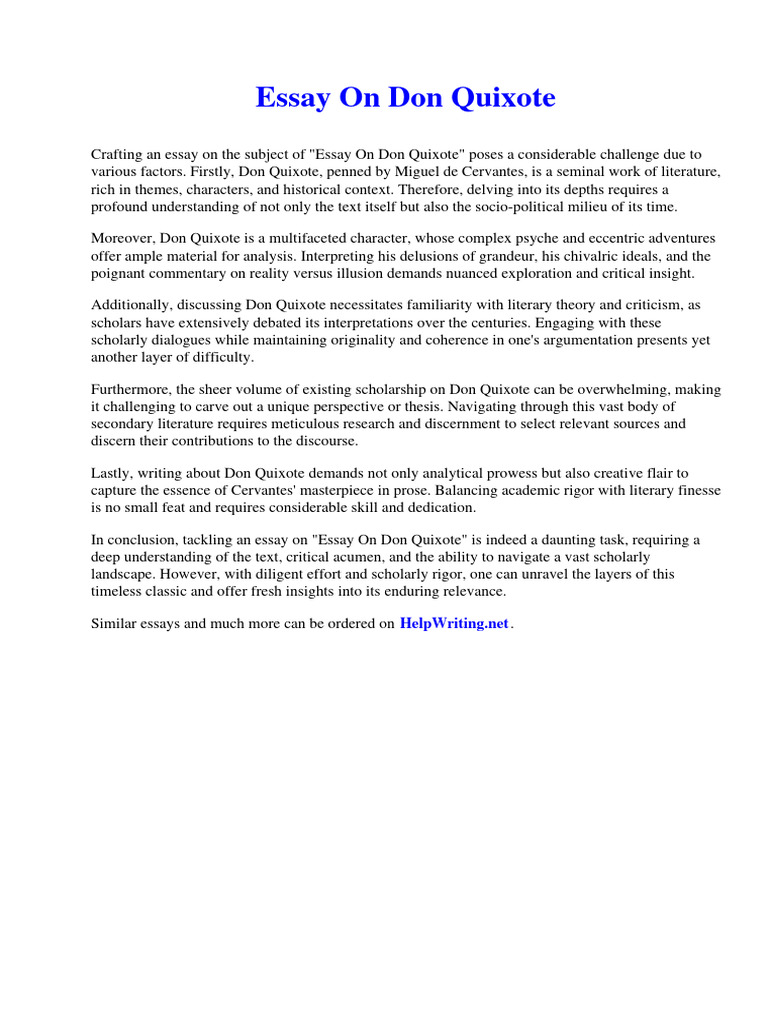 Essay On Don Quixote | PDF | Don Quixote | Witchcraft