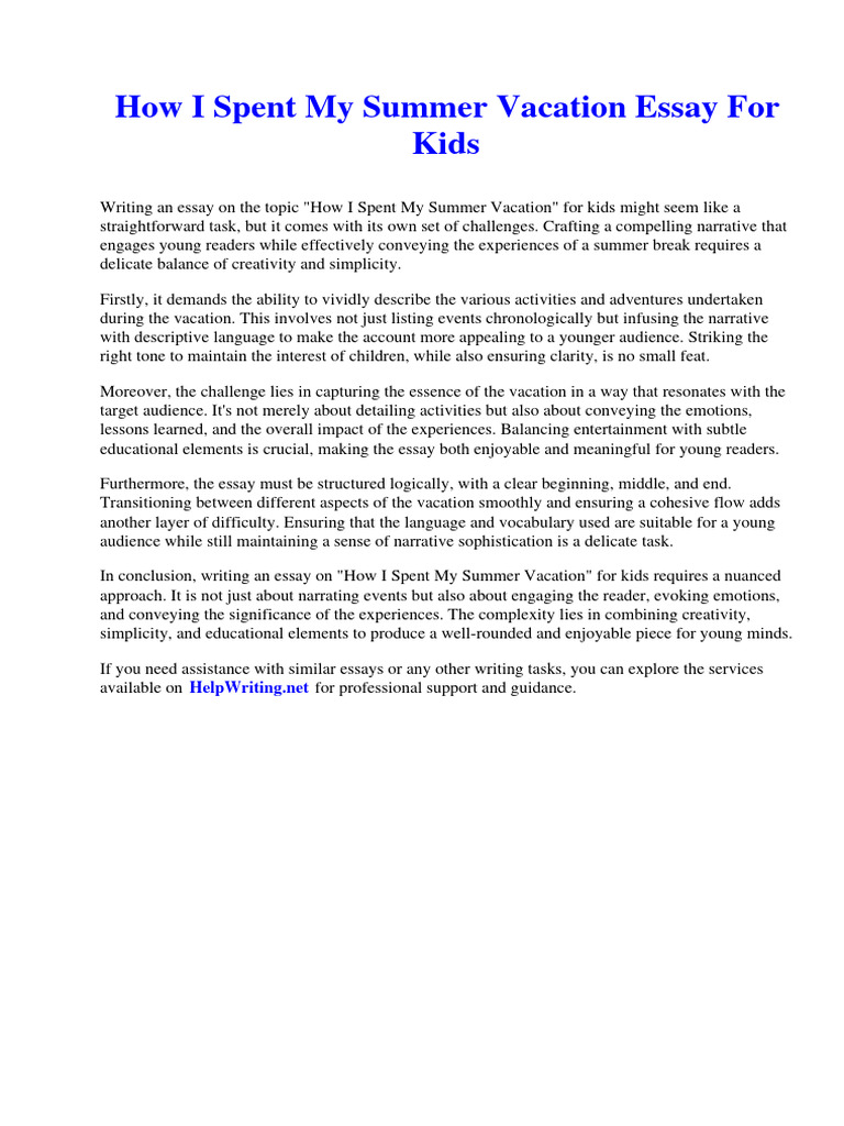 How I Spent My Summer Vacation Essay For Kids | PDF | Vegetarianism ...