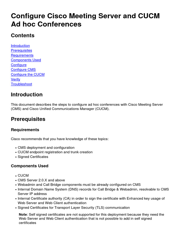 Cisco Configure Cisco Meeting Server and CUCM | PDF | Public Key ...