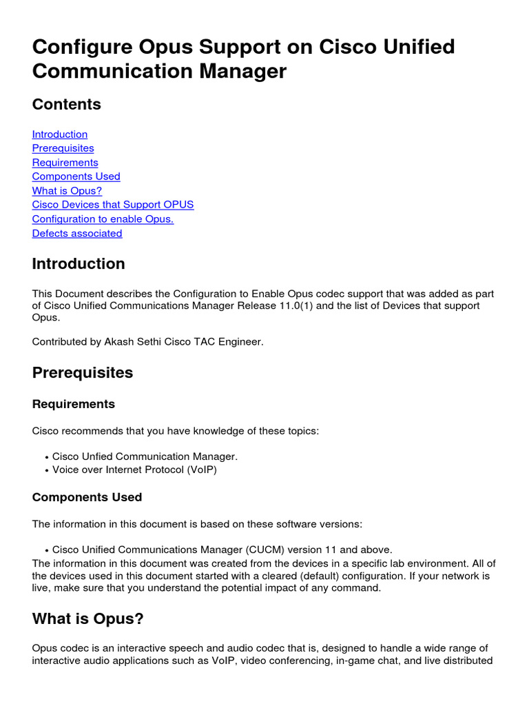Cisco Opus Codec Setup Guide | PDF | Voice Over Ip | Software