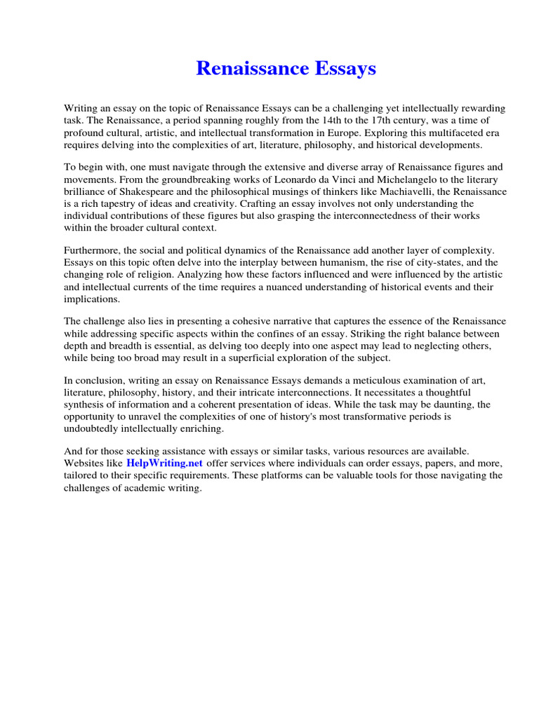 Renaissance Essays | PDF | Renaissance | Essays