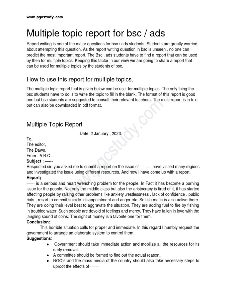 Multi Topic Report Guide for BSC Students | PDF | Anxiety | Psychology