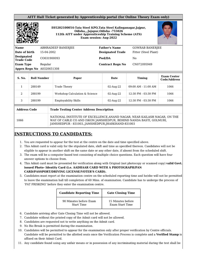 Instructions To Candidates:: AITT Hall Ticket Generated by ...