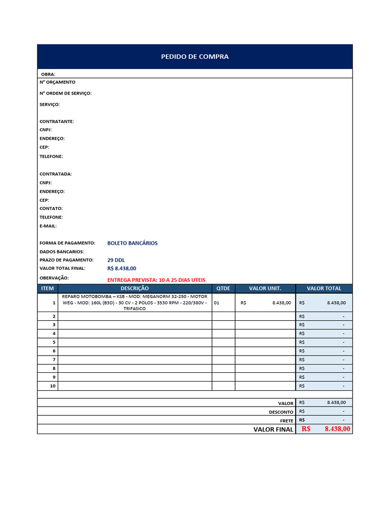 Modelo Pedido de Compra Editavel v2.5 | PDF