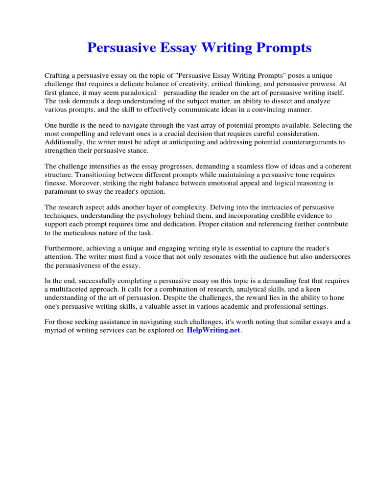 Persuasive Essay Writing Prompts | PDF | Pulp Fiction | Persuasion