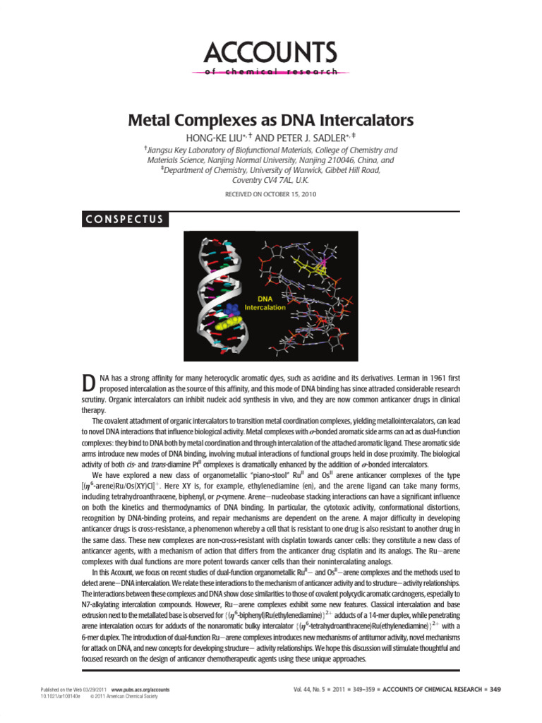 1 Metal Complexes As DNA Intercalators | PDF | Dna | Coordination Complex