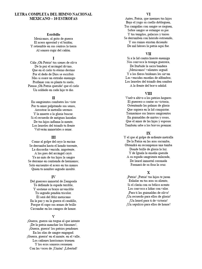 Letra Completa Del Himno Nacional Mexicano | PDF
