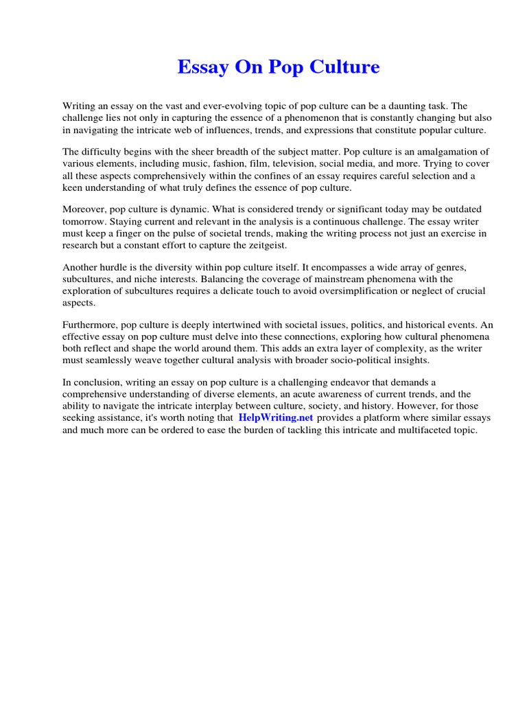 Essay On Pop Culture | PDF | Popular Culture | Progressivism