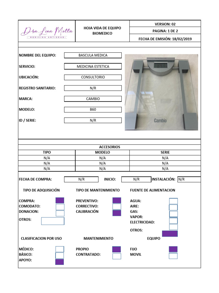 Hoja de Vida - Bascula Medica | PDF