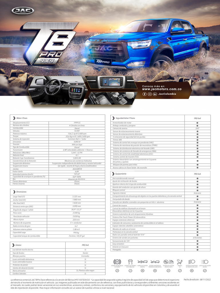 Fichas Tecnicas T8 PRO JAC | PDF | Tracción en las cuatro ruedas | Inyección de combustible