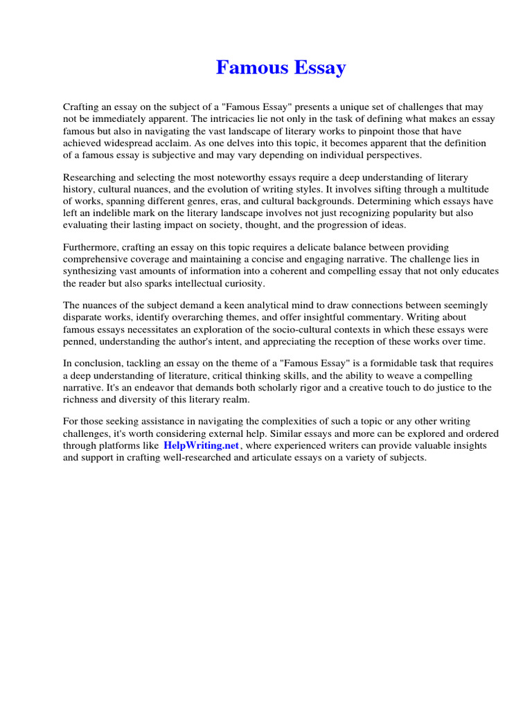 Famous Essay | PDF | Diabetes | Essays