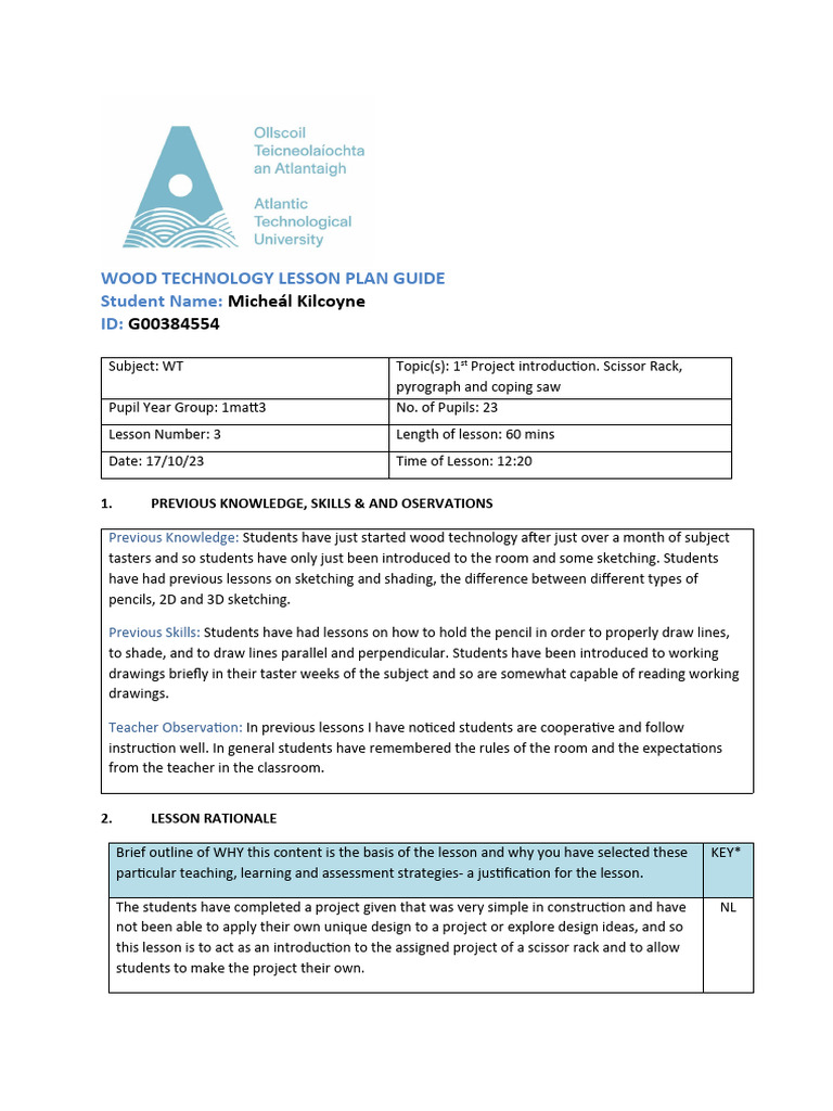 Lesson Plan Wood Technology 3 | PDF | Lesson Plan | Learning