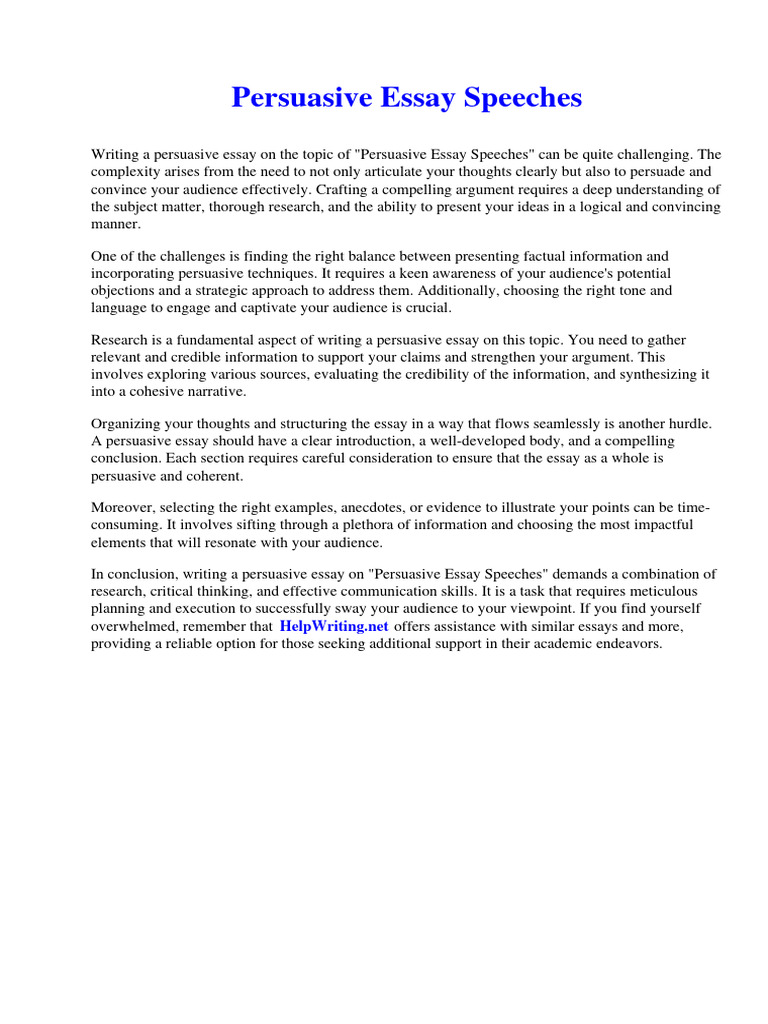 Persuasive Essay Speeches | PDF | Marketing Research | Marketing