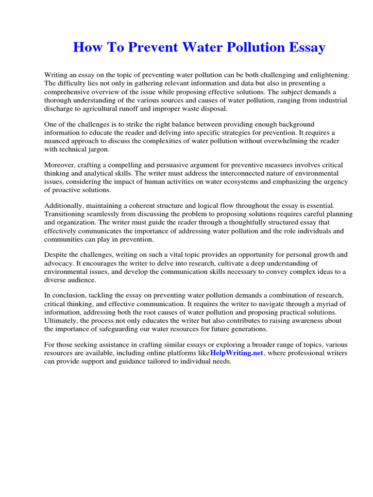 How To Prevent Water Pollution Essay | PDF