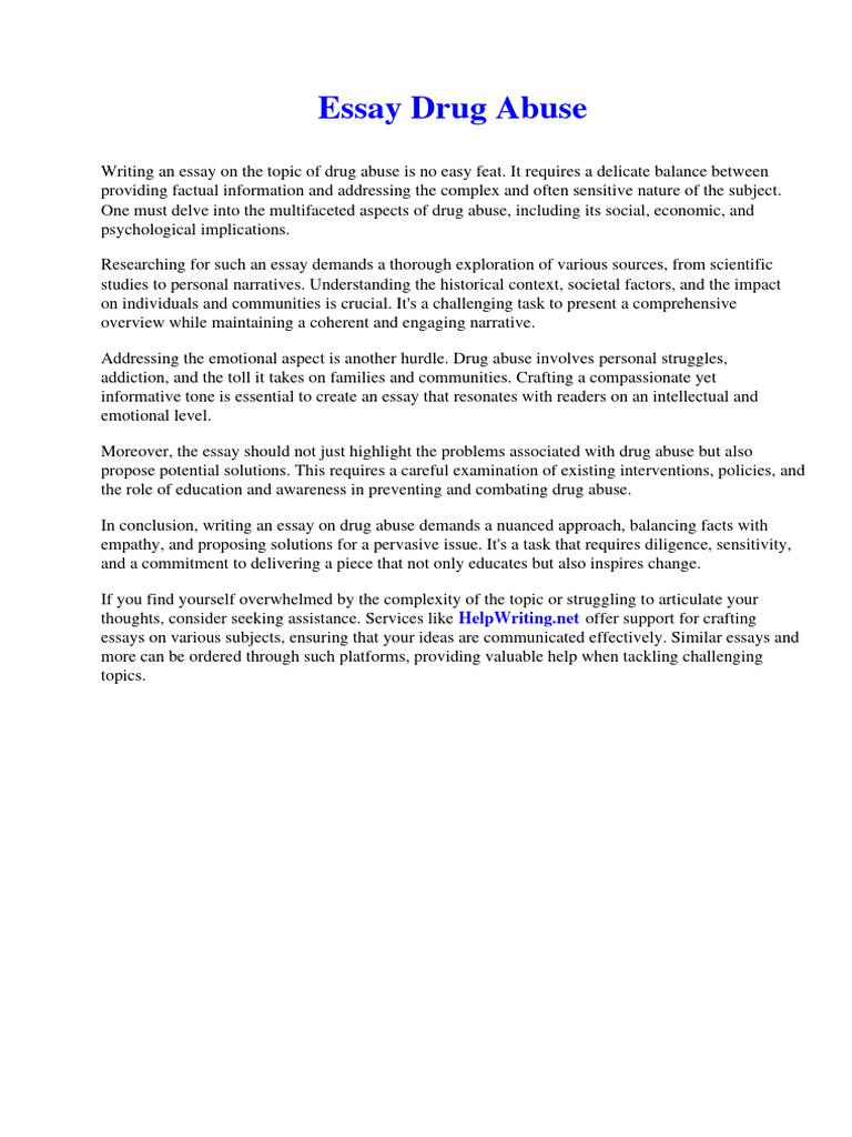 Essay Drug Abuse | PDF | Prohibition | United States Travel