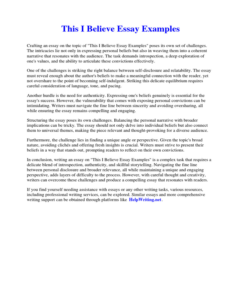 This I Believe Essay Examples | Download Free PDF | Iago | Othello