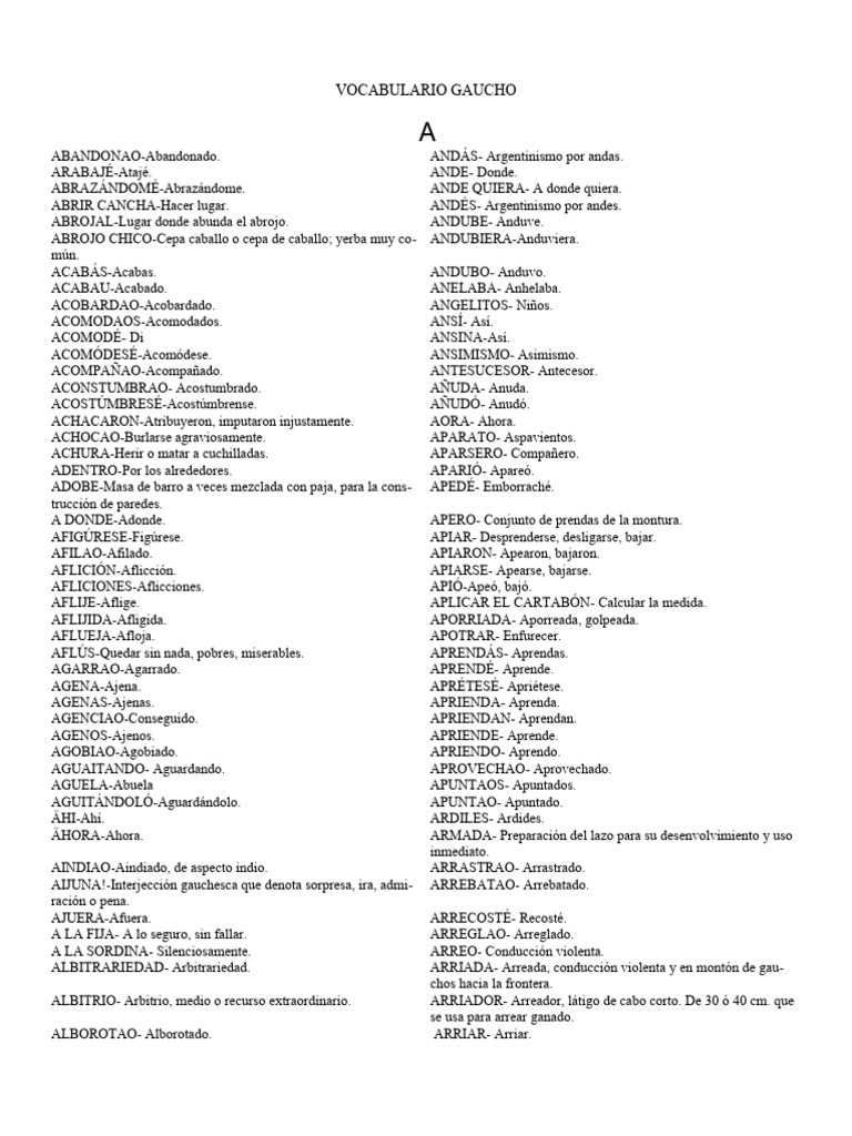 Vocabulario Gaucho | PDF