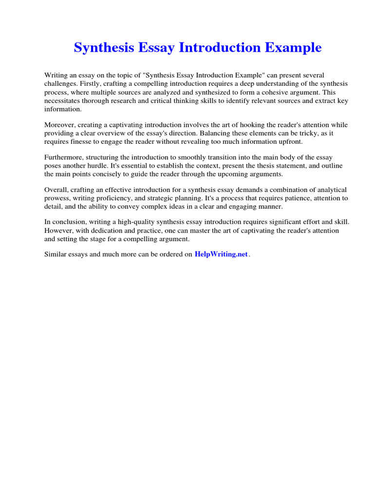 Synthesis Essay Introduction Example | Download Free PDF | Computer ...