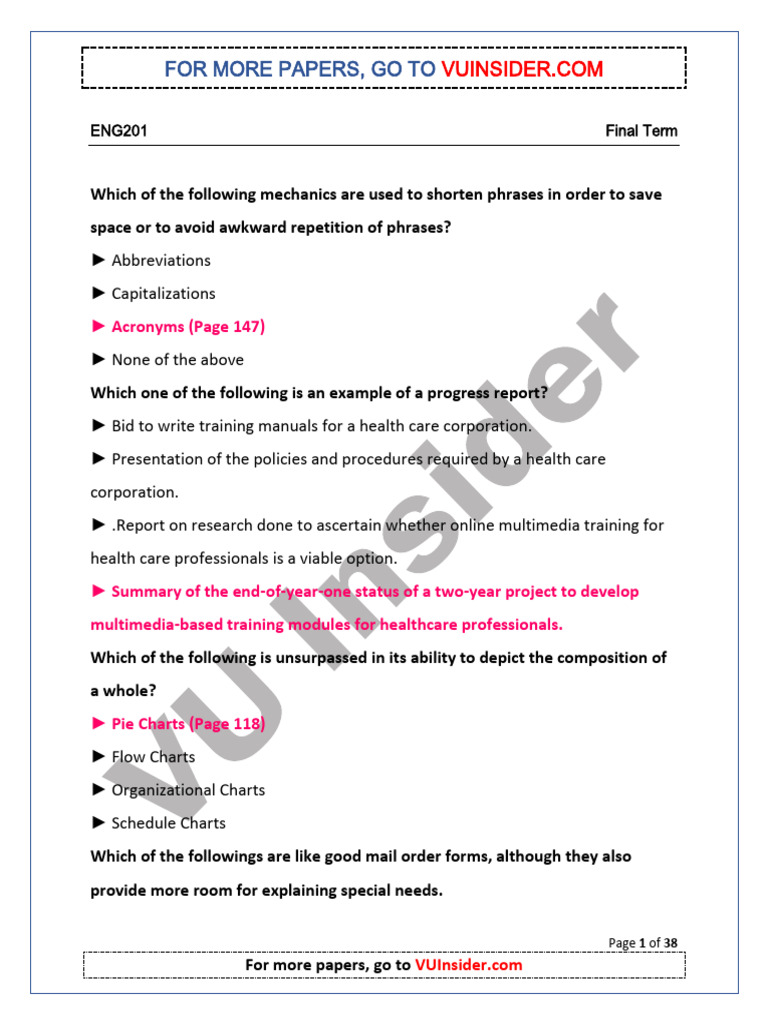 ENG201 Final Term Past Papers Mega File | PDF | Communication | Bias